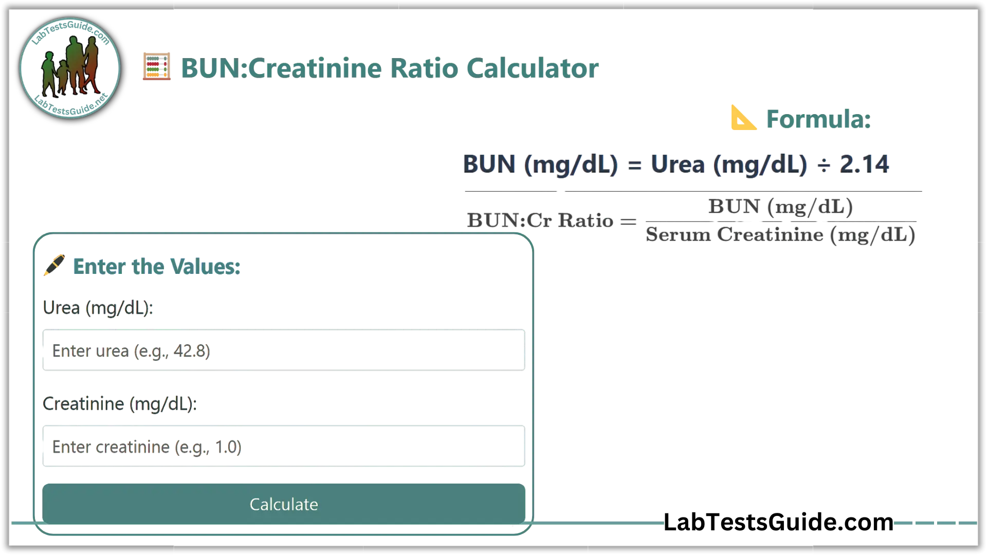 BUN and BUN:Creatinine Ratio Calculator | Lab Tests Guide